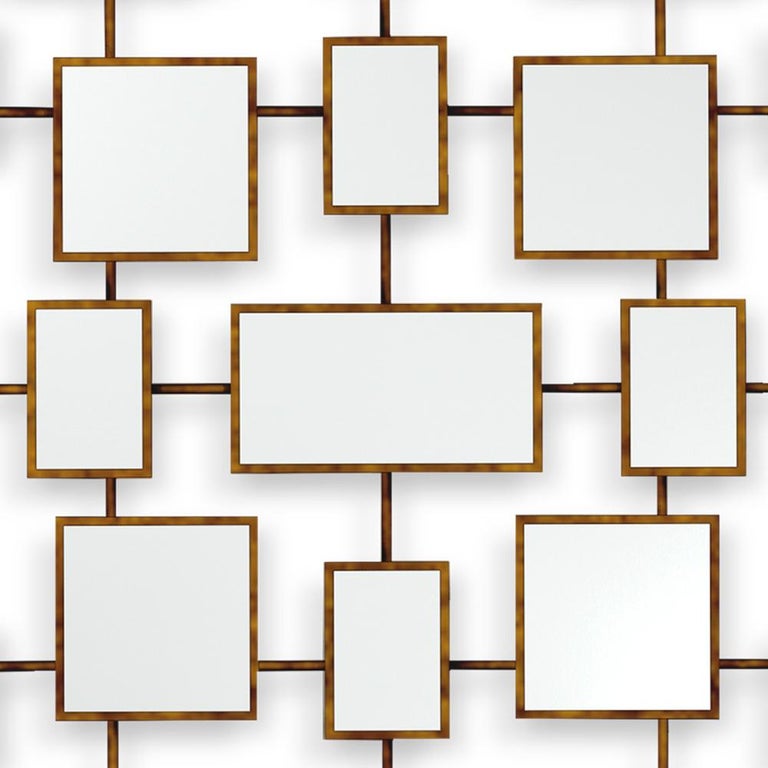 Multi Squares Mirror in Solid Mahogany in Antique Gold Finish For Sale ...