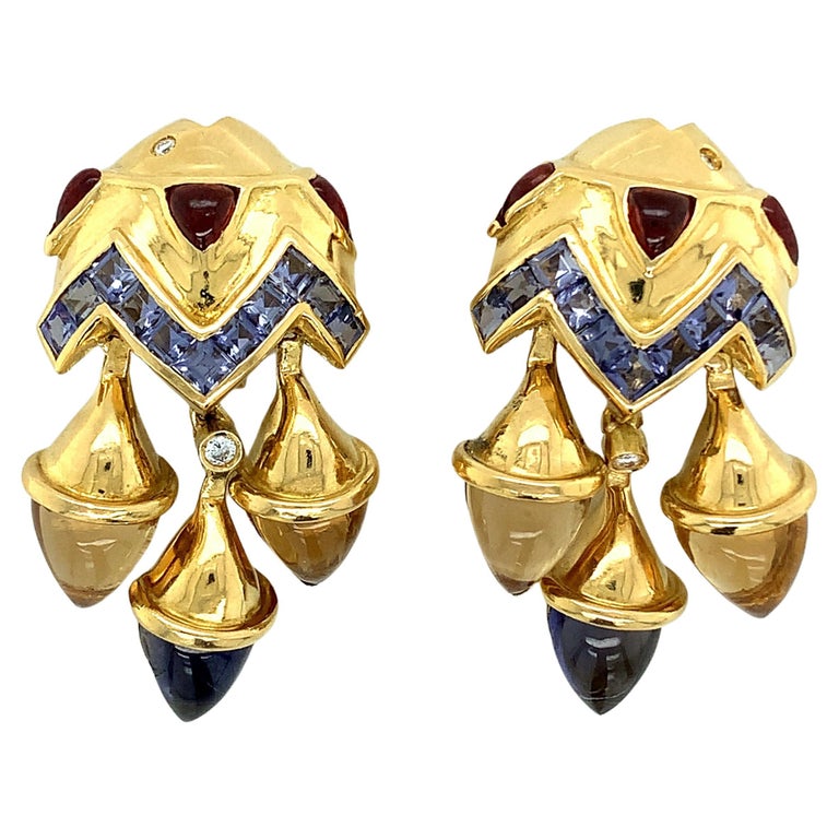 Multi-Stone Gold Fish Ear Clips For Sale at 1stDibs