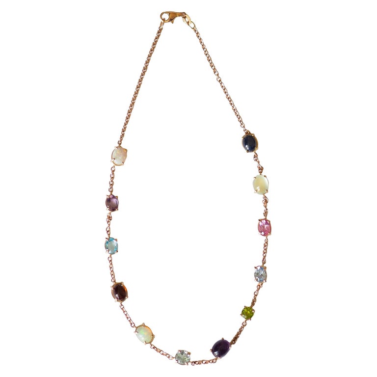 Multi Stone Necklace 18 Karat Rose Gold Opal Tourmaline Amethyst ...