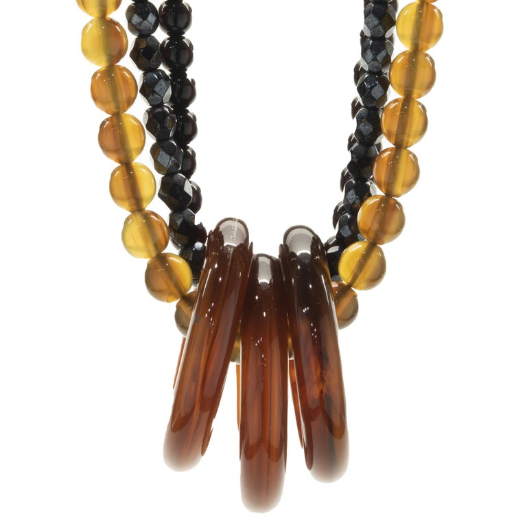 Multi Strand Beaded Necklace with Triple Ring Stack at 1stDibs