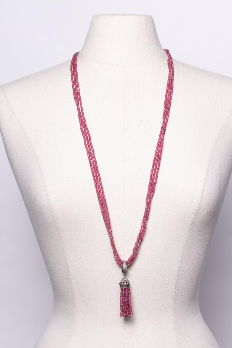 Multi-Strand Faceted Burmese Ruby and Pave` Diamond Beaded Necklace For ...