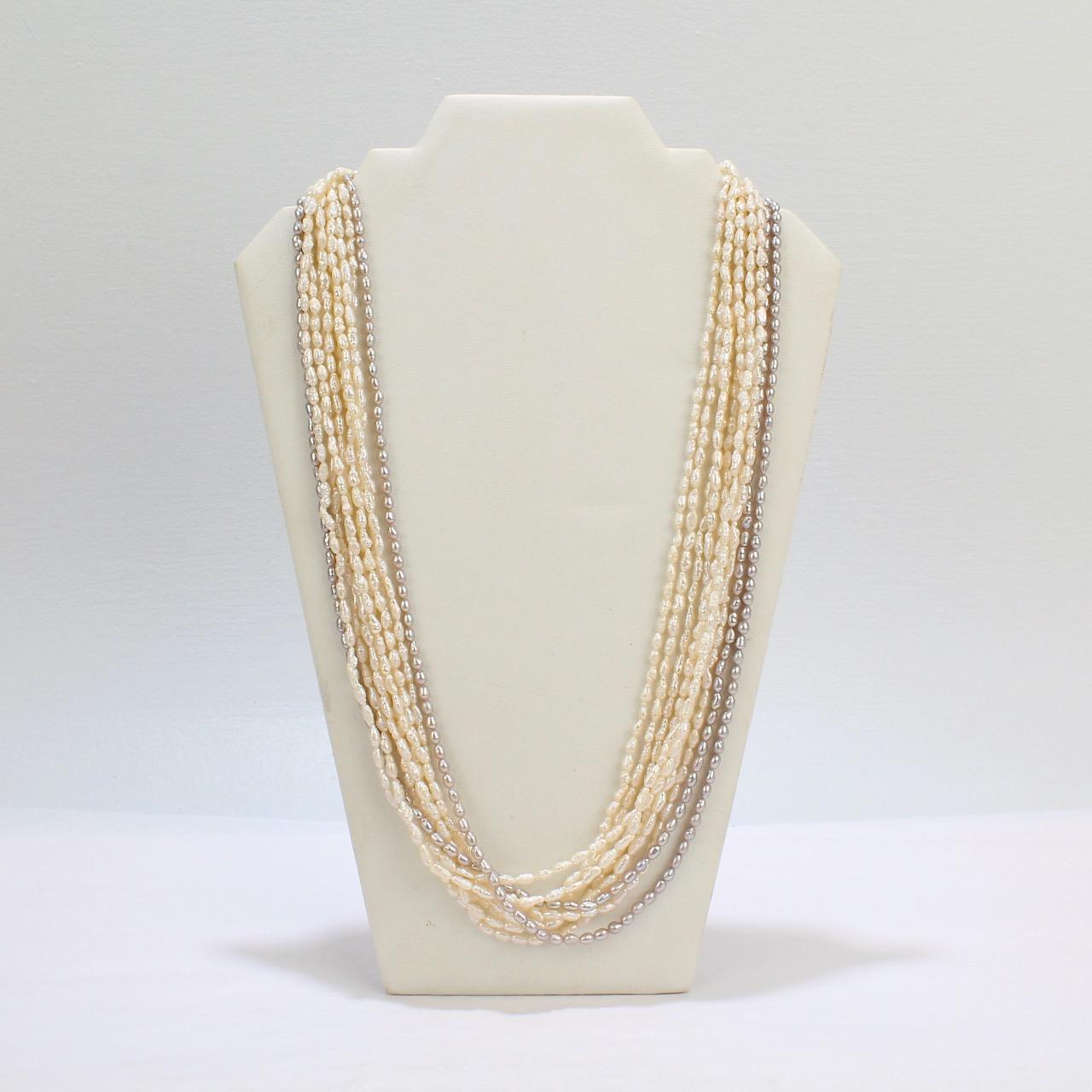 Multi-Strand Fresh Water Pearl Necklace with a Brutalist 14 Karat Gold ...