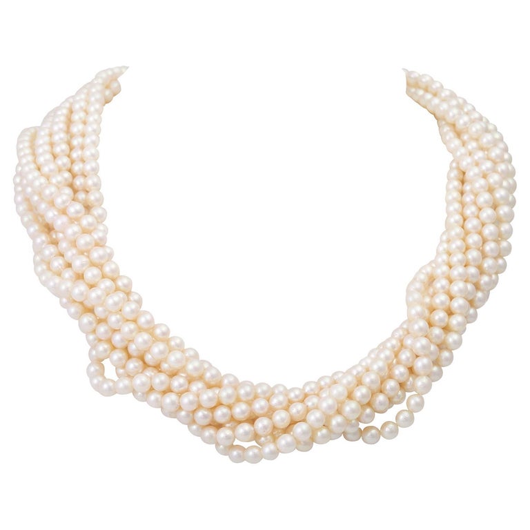 Multi-Strand Necklace Made from Cultured Akoya Pearls For Sale at 1stDibs