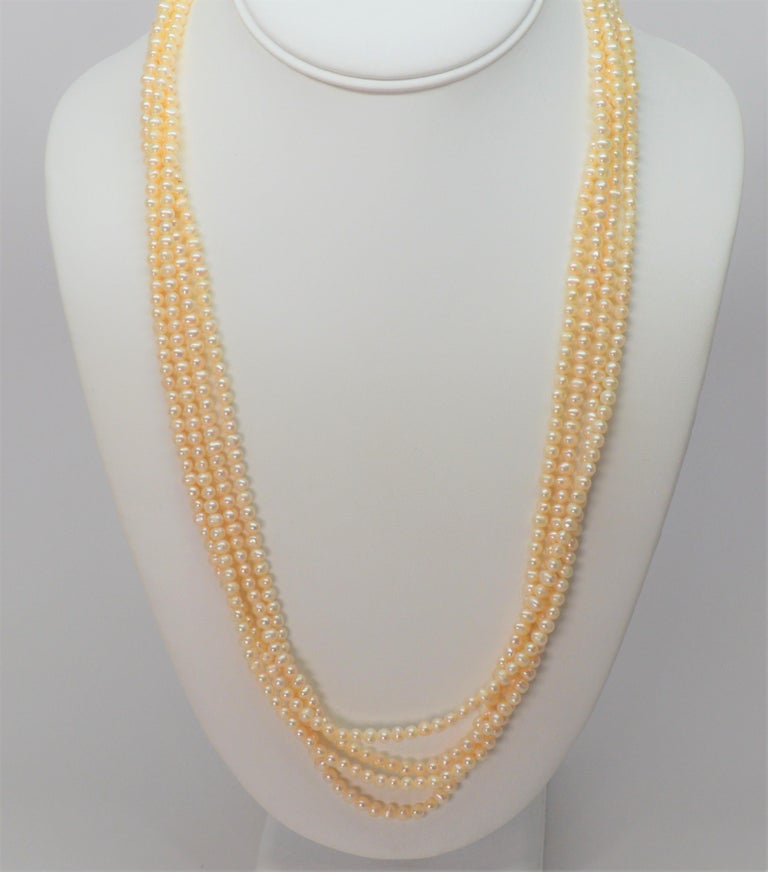 Multi-Strand Pearl Necklace with 14 Karat White Gold Convertible Clasp ...