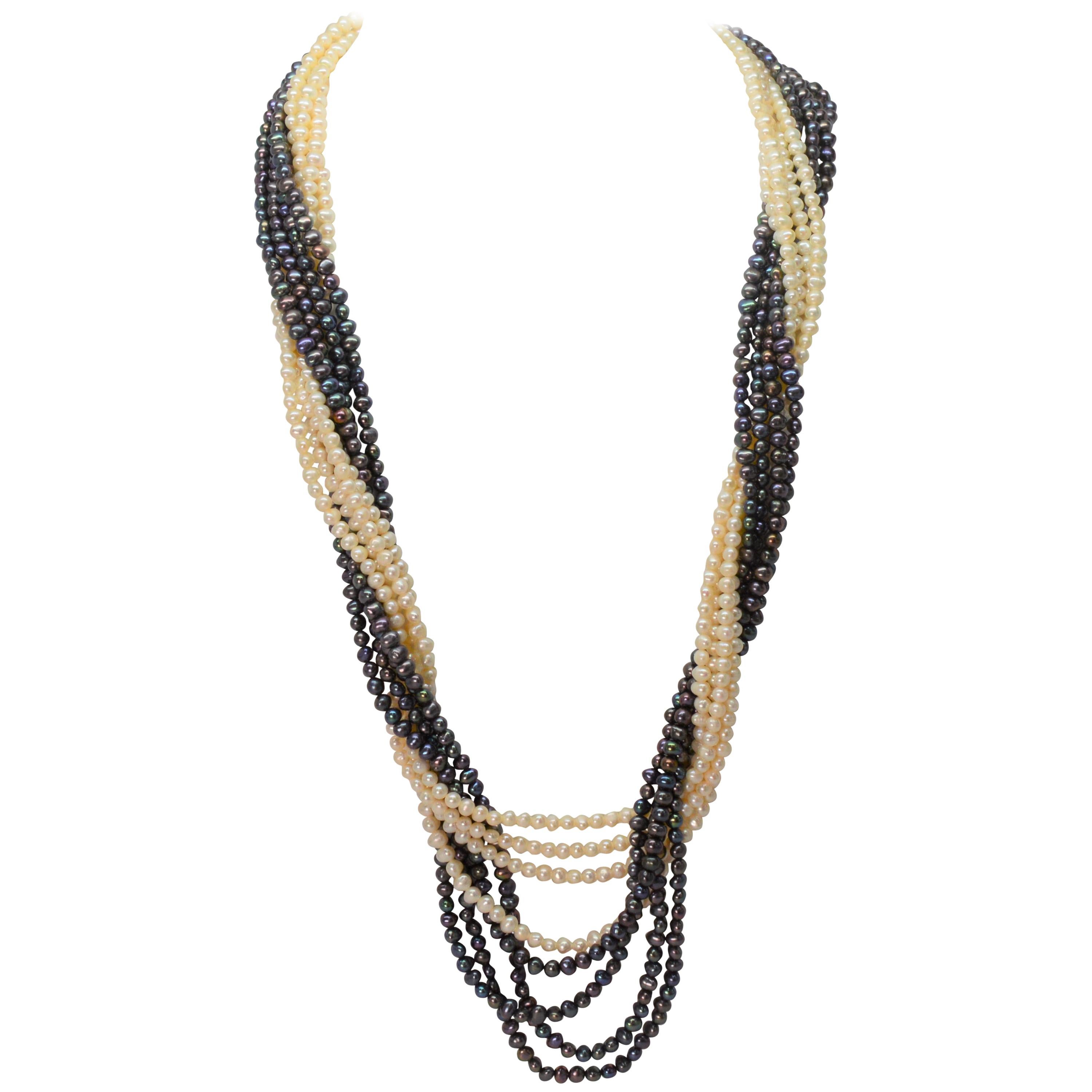 Multi-Strand Pearl Necklace with 14 Karat White Gold Convertible Clasp ...