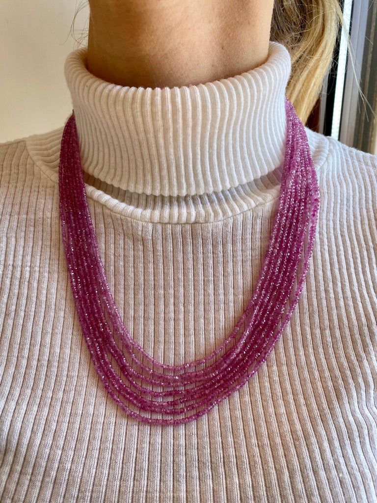 Multi-Strand Ruby Necklace Antique Diamond Gold Clasp For Sale at 1stDibs