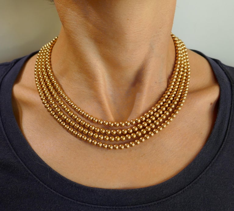 Multi-Strand Yellow Gold Bead Necklace, 1960s at 1stDibs | multi strand ...