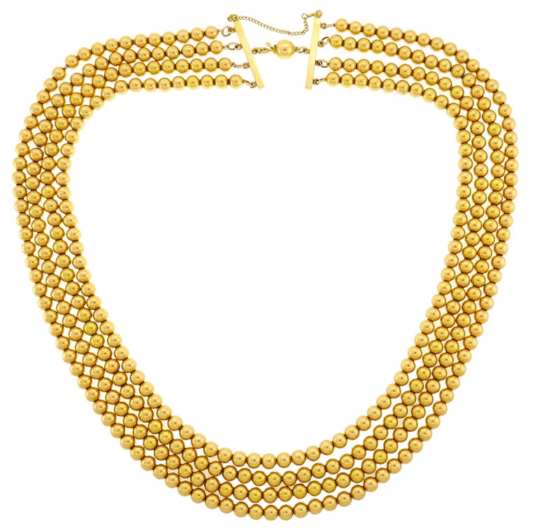 Multi-Strand Yellow Gold Bead Necklace, 1960s at 1stDibs | multi strand ...