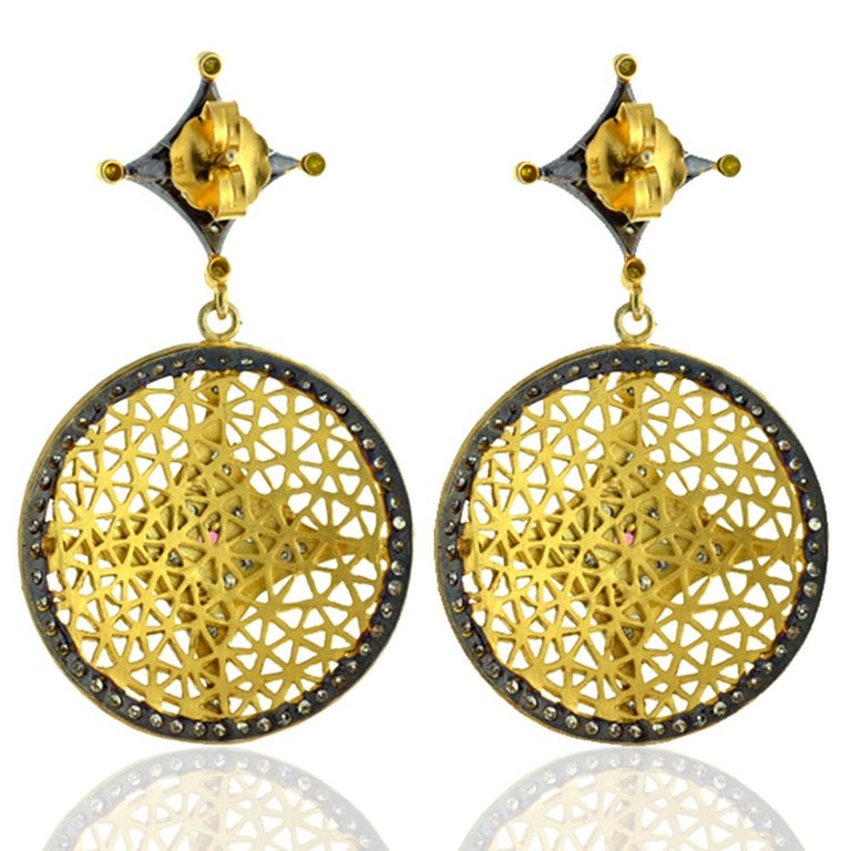 Pink Tourmaline and Diamonds Earrings with Filigree Work in 14k Gold ...