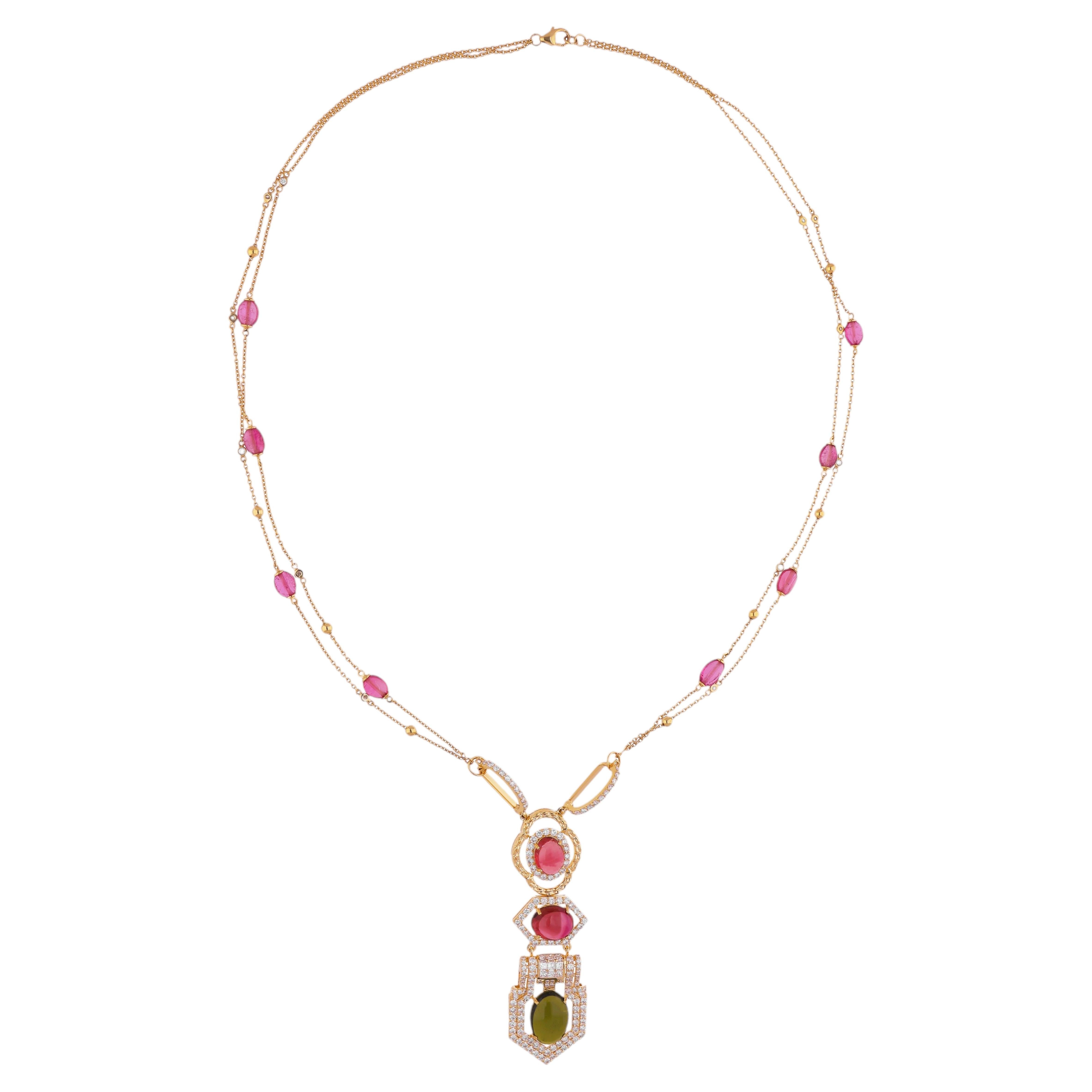 Tourmaline Dangle Necklace 14k Yellow Gold Green Natural Gemstone Drops ...