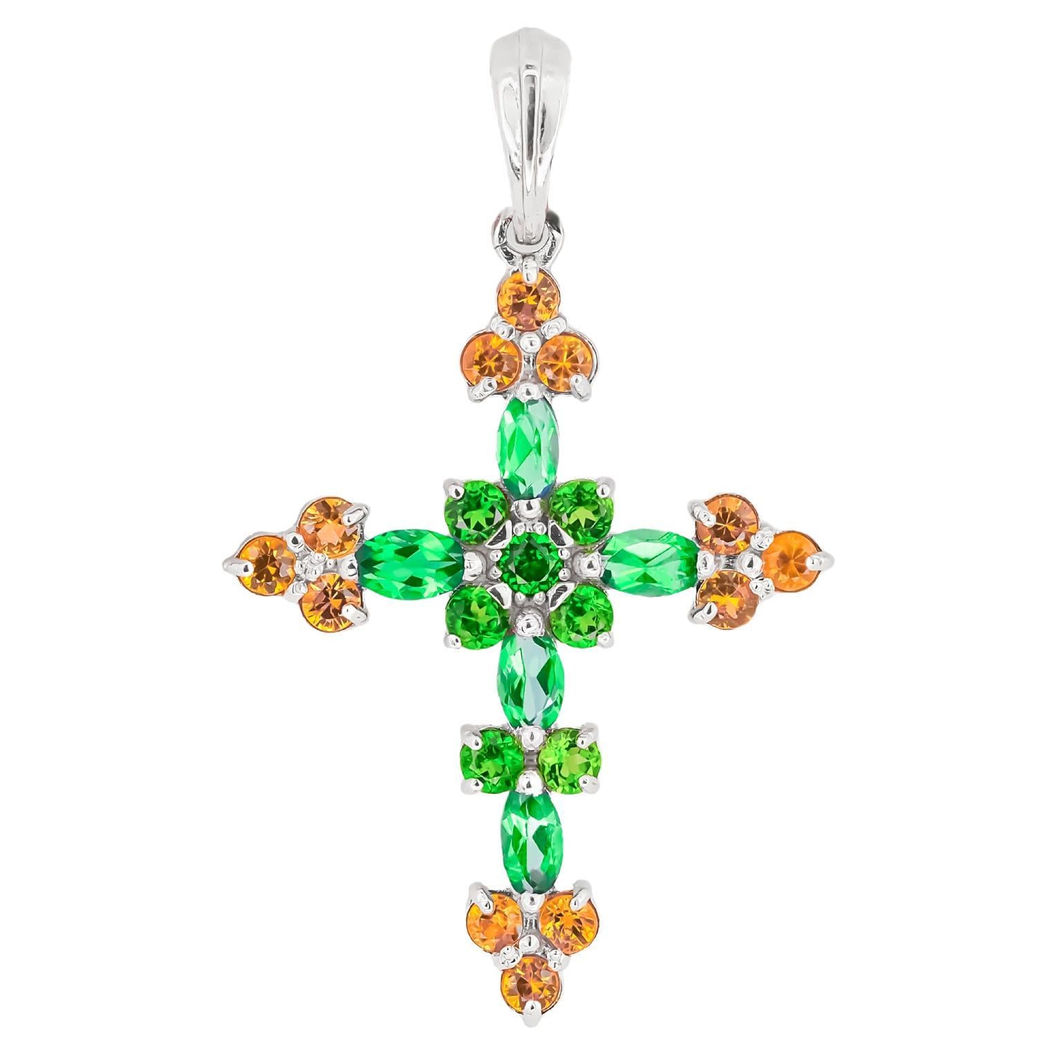 Multicolor 14k gold cross pendant For Sale at 1stDibs
