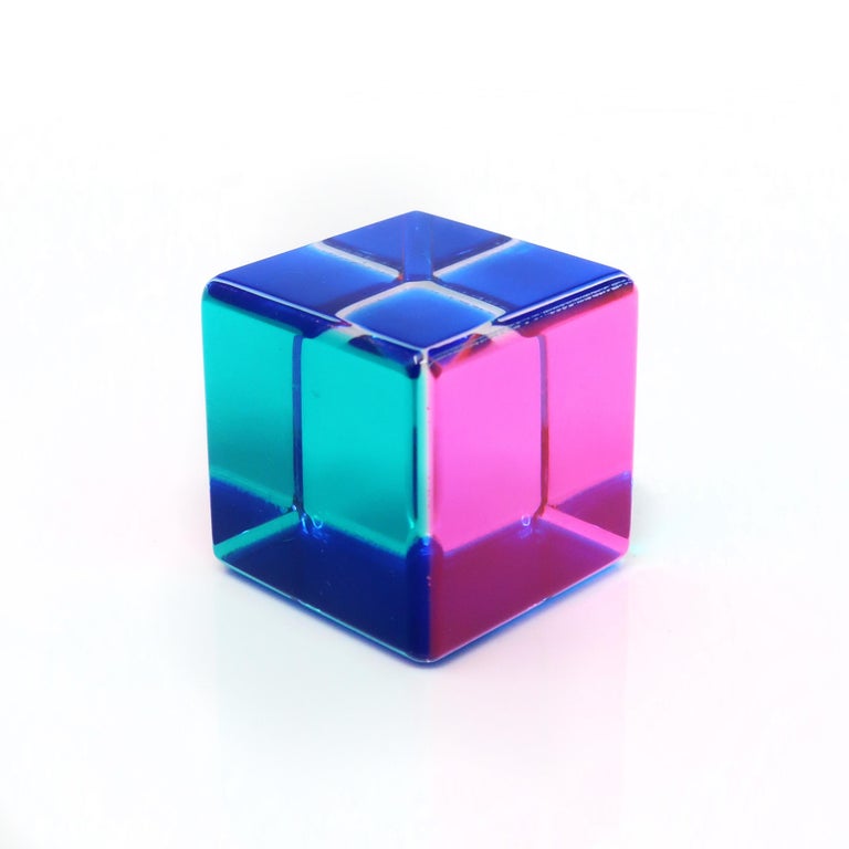 Multicolor Acrylic Vasa Cube by Vasa Mihich For Sale at 1stDibs