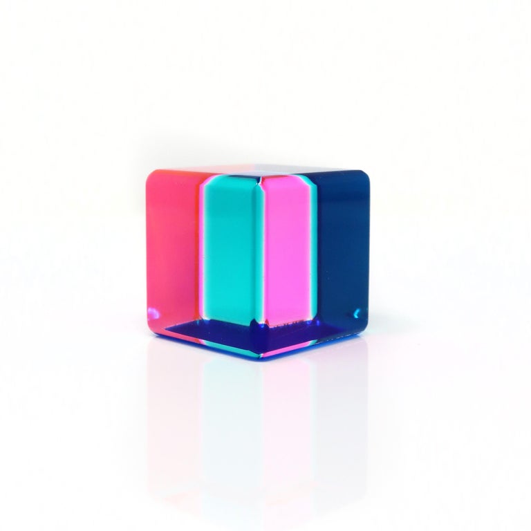 Multicolor Acrylic Vasa Cube by Vasa Mihich For Sale at 1stDibs