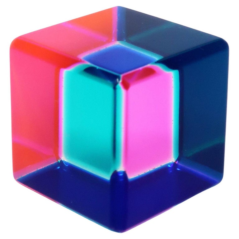 Multicolor Acrylic Vasa Cube by Vasa Mihich For Sale at 1stDibs