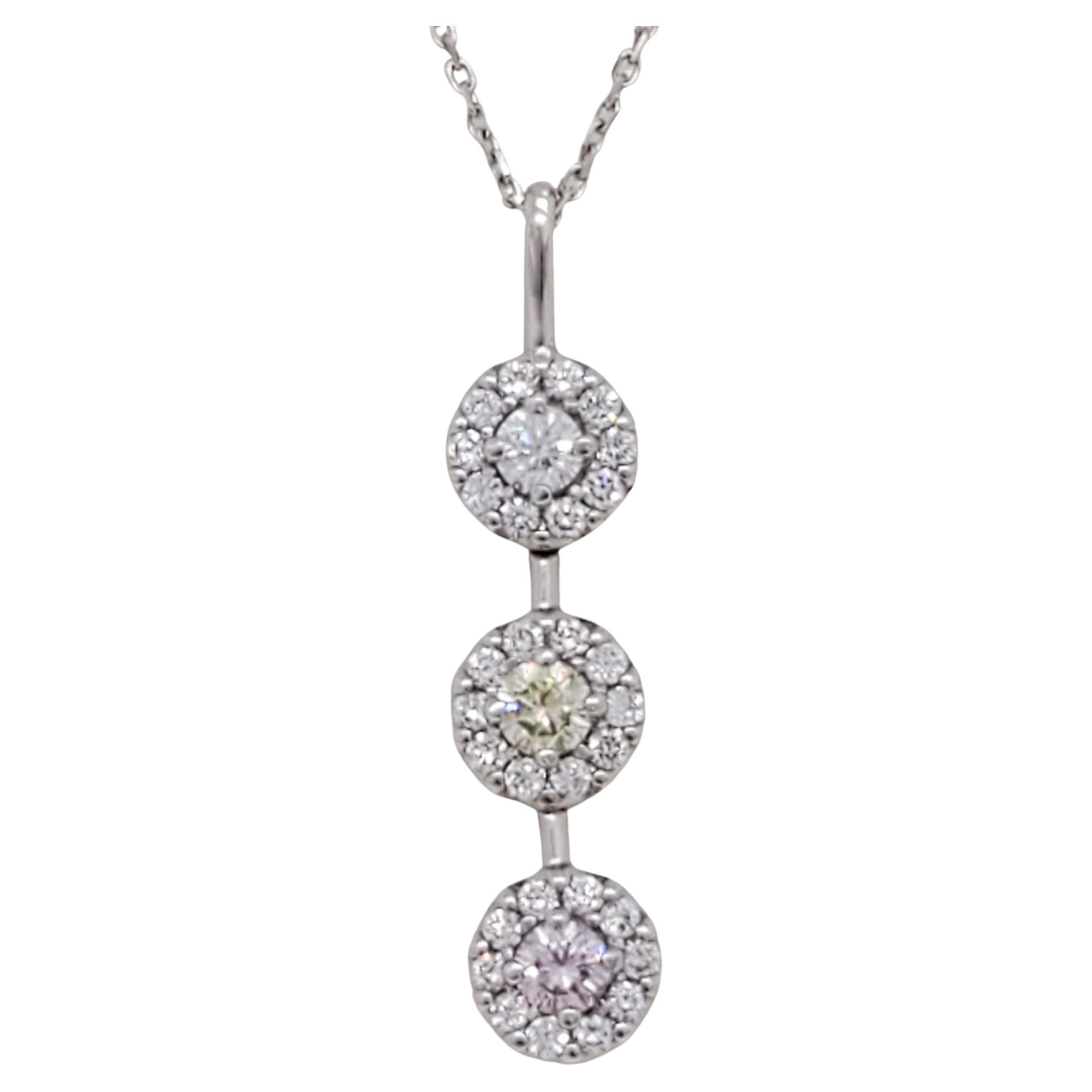 White Pearl, Pink Diamond, and White Diamond Dangle Necklace in 18k 2 ...