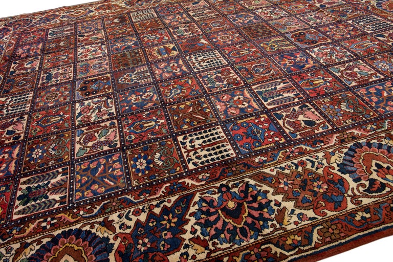 Multicolor Antique Persian Bakhtiari Handmade Allover Pattern Wool Rug ...
