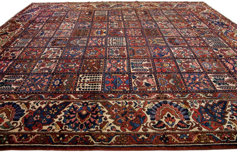 Multicolor Antique Persian Bakhtiari Handmade Allover Pattern Wool Rug ...