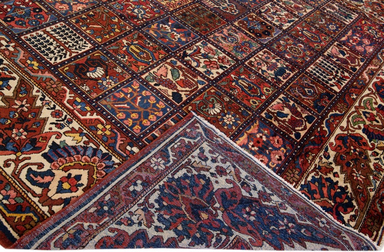Multicolor Antique Persian Bakhtiari Handmade Allover Pattern Wool Rug ...