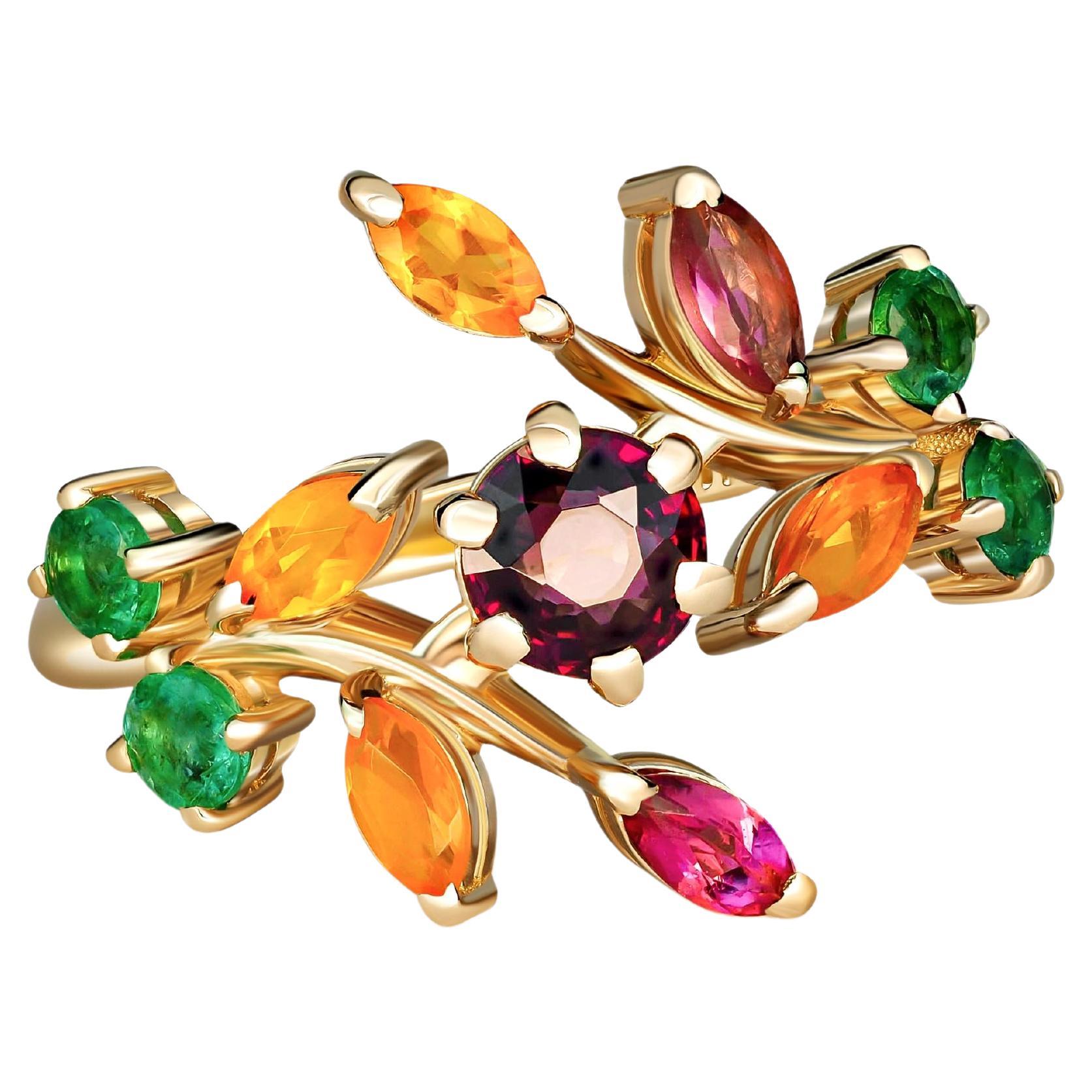 Multicolor automn color gemstone ring in 14k gold For Sale at 1stDibs