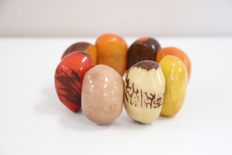 Multi-Color Cuff Bracelet in Vegetable Ivory Tagua, Unique Italian ...