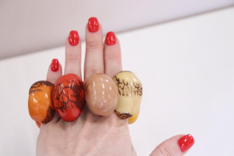 Multi-Color Cuff Bracelet in Vegetable Ivory Tagua, Unique Italian ...