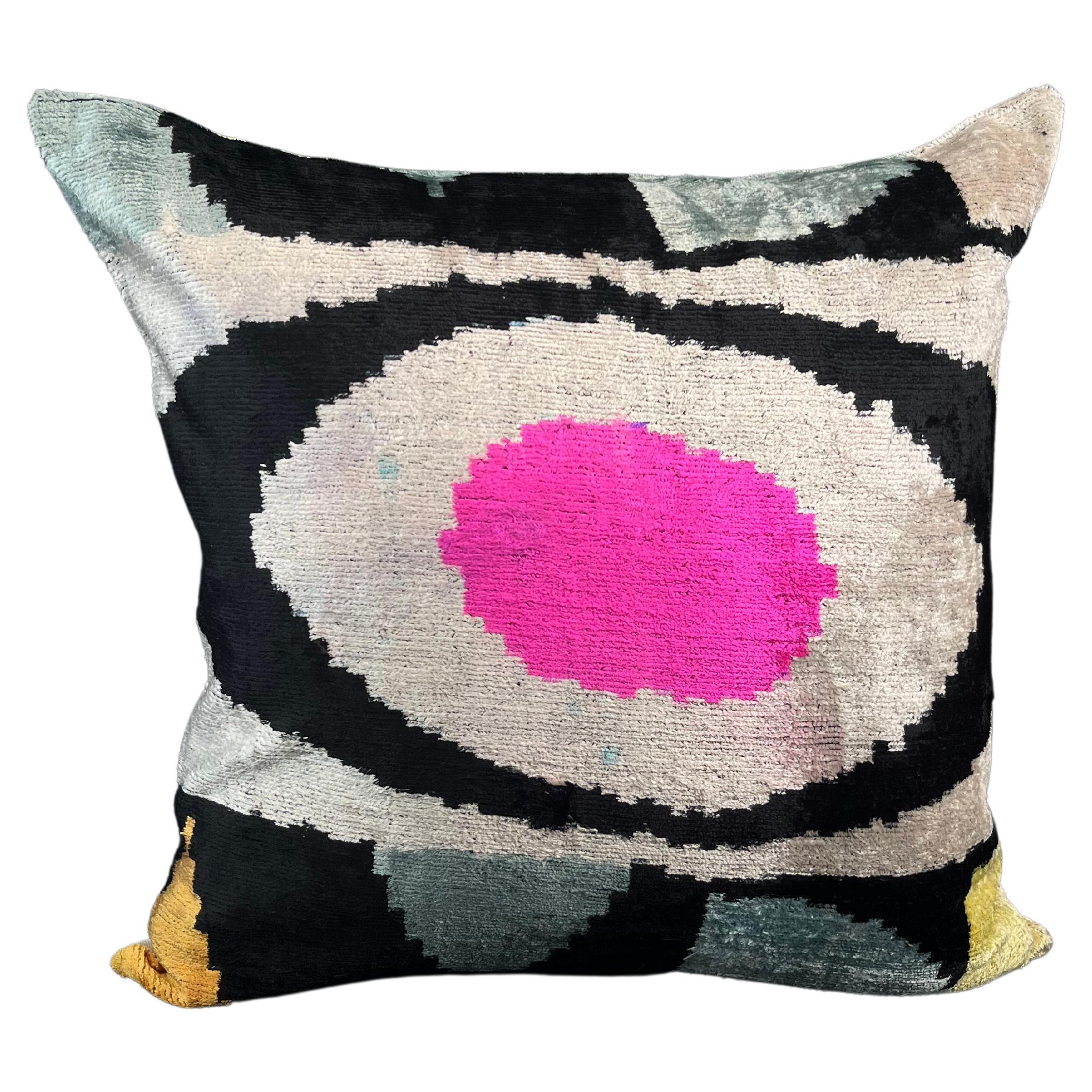 Multicolor Velvet Silk Ikat Pillow Cover For Sale at 1stDibs