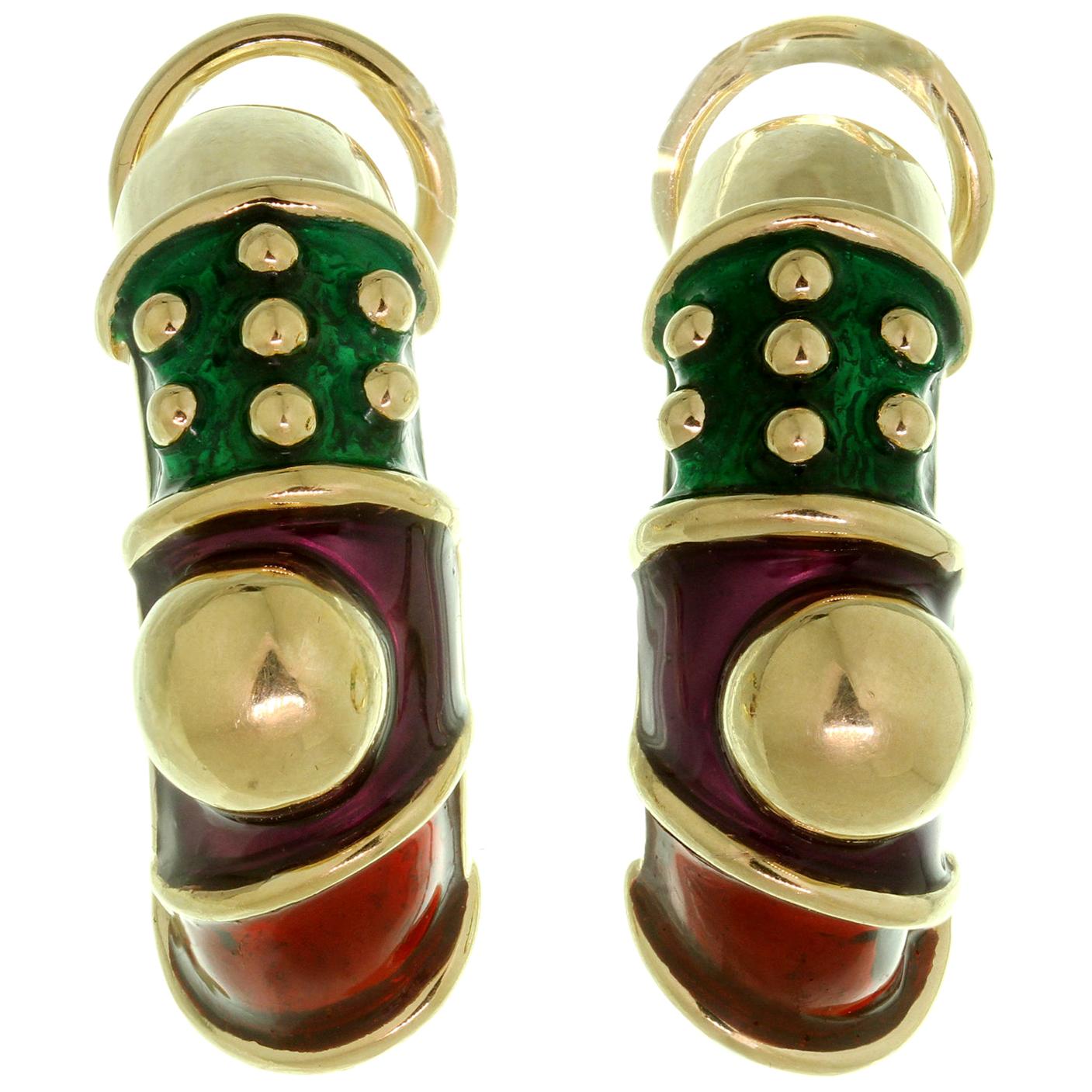 1980s H. STERN Multicolor Gemstone Rainbow Yellow Gold Earrings at 1stDibs