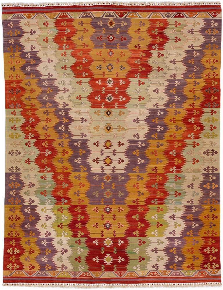 Multicolor Flatweave Kilim Wool Rug with Modern Geometric Design For ...