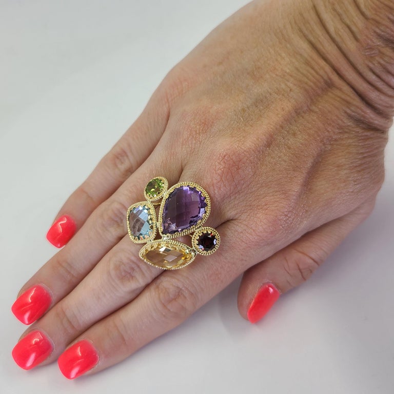 Multicolor Gemstone Ring in Yellow Gold For Sale at 1stDibs