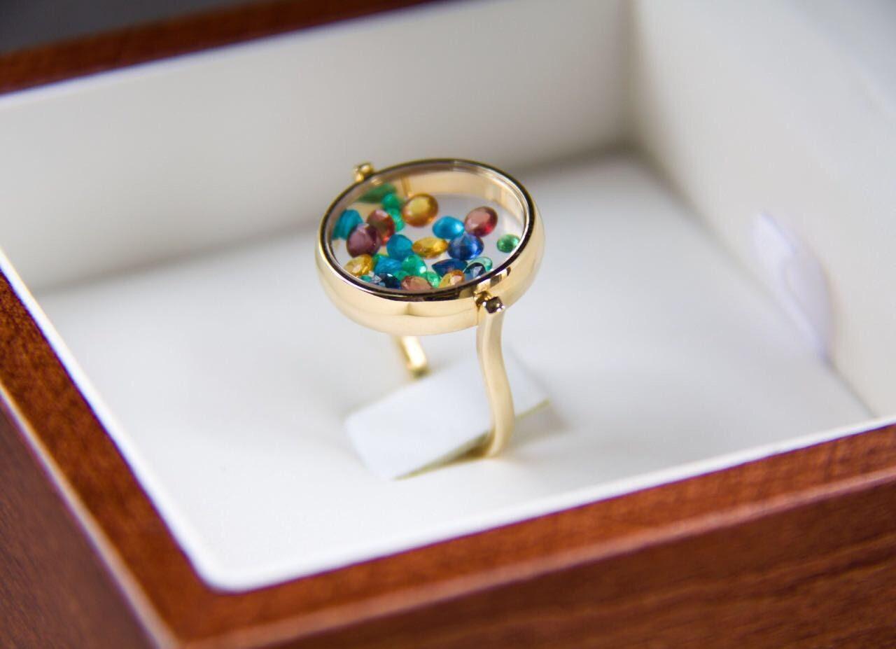Multicolor gemstone shaker 14k gold ring For Sale at 1stDibs