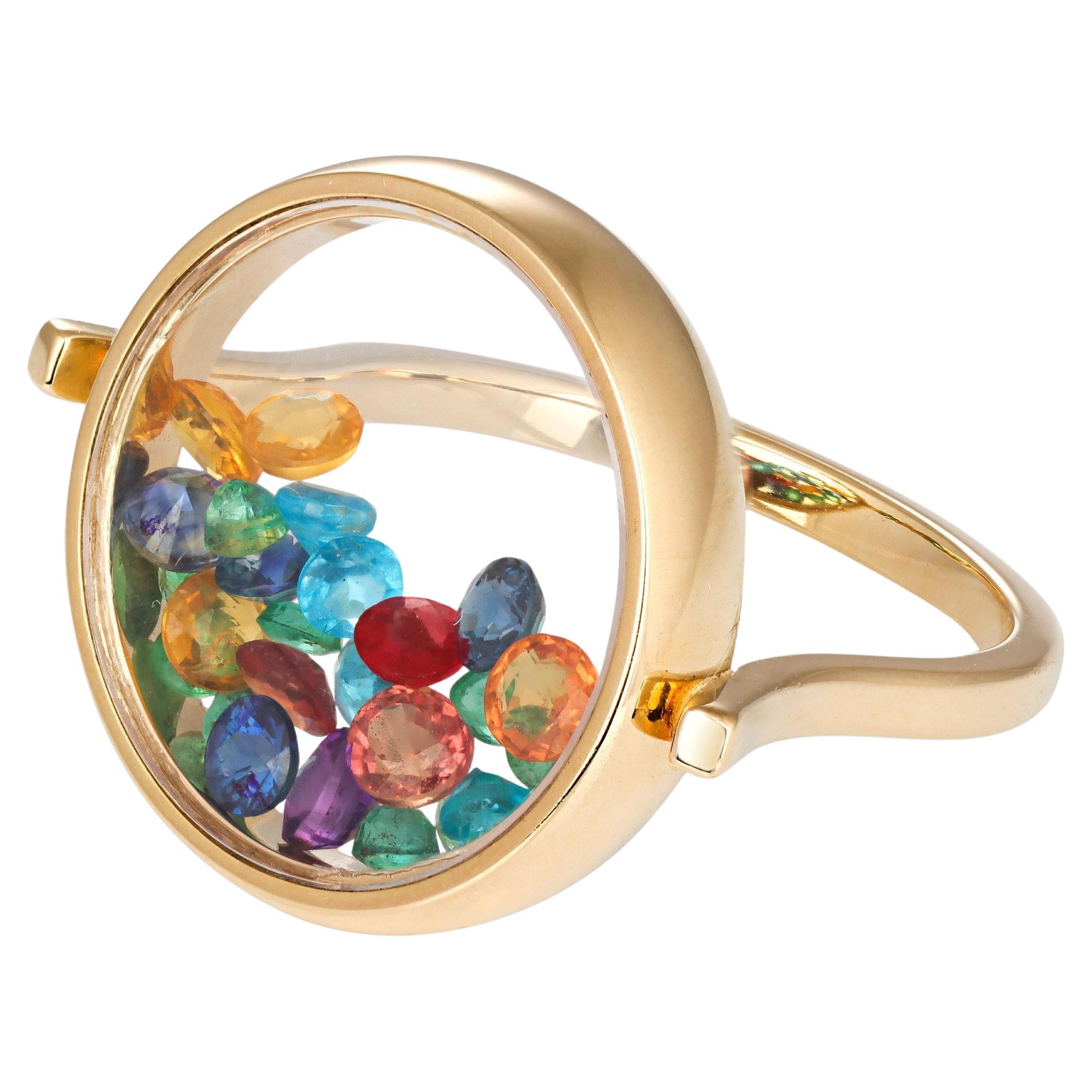 Multicolor gemstone shaker 14k gold ring For Sale at 1stDibs