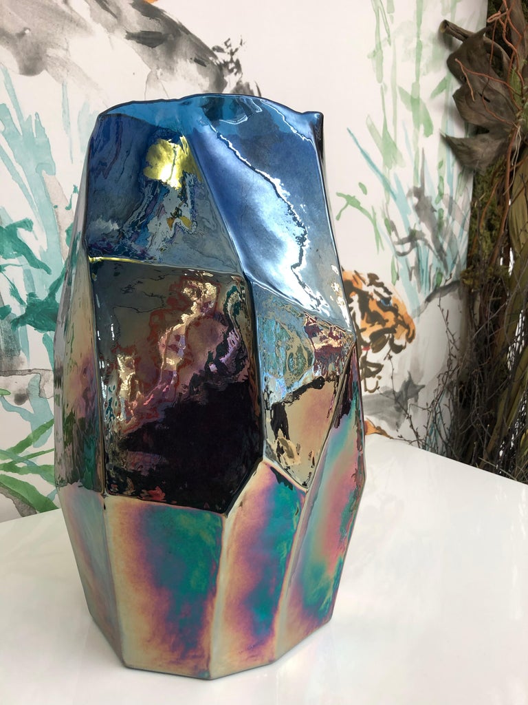 Multicolor Graphic Luster Vase For Sale at 1stDibs