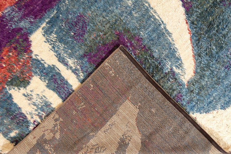 Multicolor Handmade Modern Moroccan Pictorial Style Square Wool Rug For ...