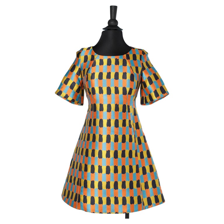 Multicolor jacquard cocktail dress Mila Schön For Sale at 1stDibs