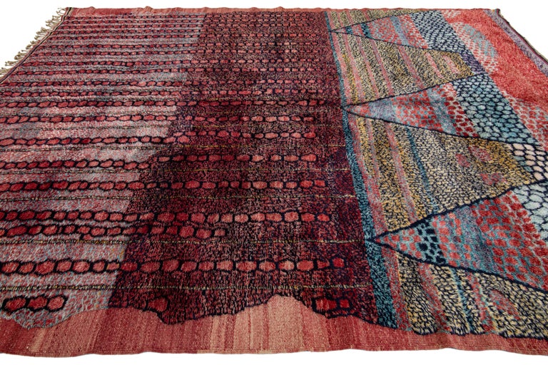Multicolor Modern Moroccan Handmade Room Size Wool Rug with Tribal ...