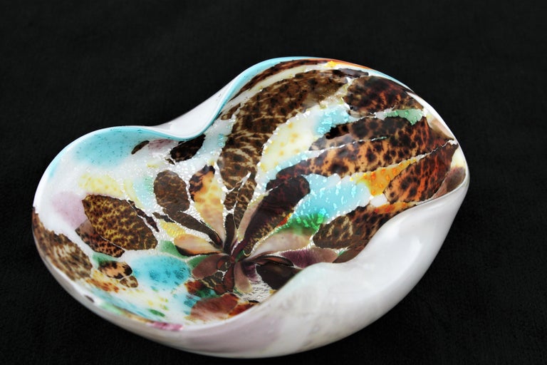 Multicolor Murrine Murano Italian Art Glass Folded Rim Bowl or Ashtray ...