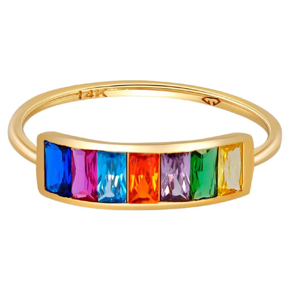 Customizable Multicolor rainbow baguette gems 14k gold ring. For Sale ...