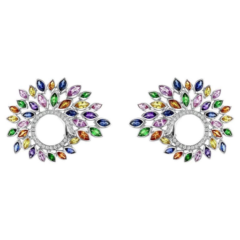 Multicolor Sapphire and Diamond Earrings For Sale at 1stDibs