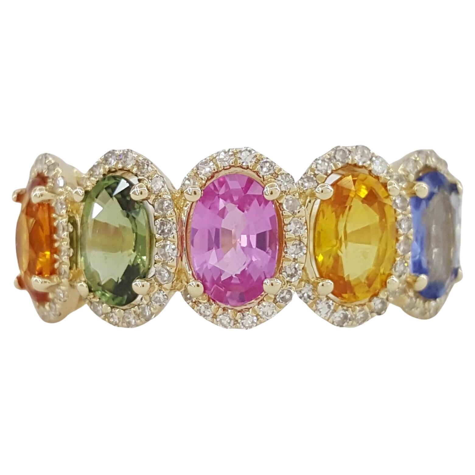 Multicolor Sapphire Diamond Band Ring For Sale at 1stDibs