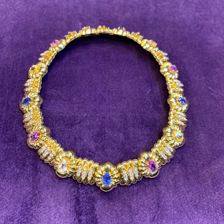 Multicolor Sapphire Necklace For Sale at 1stDibs