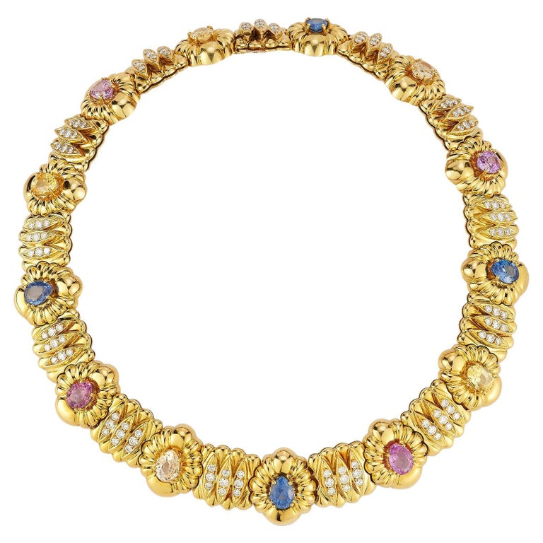 Multicolor Sapphire Necklace For Sale at 1stDibs