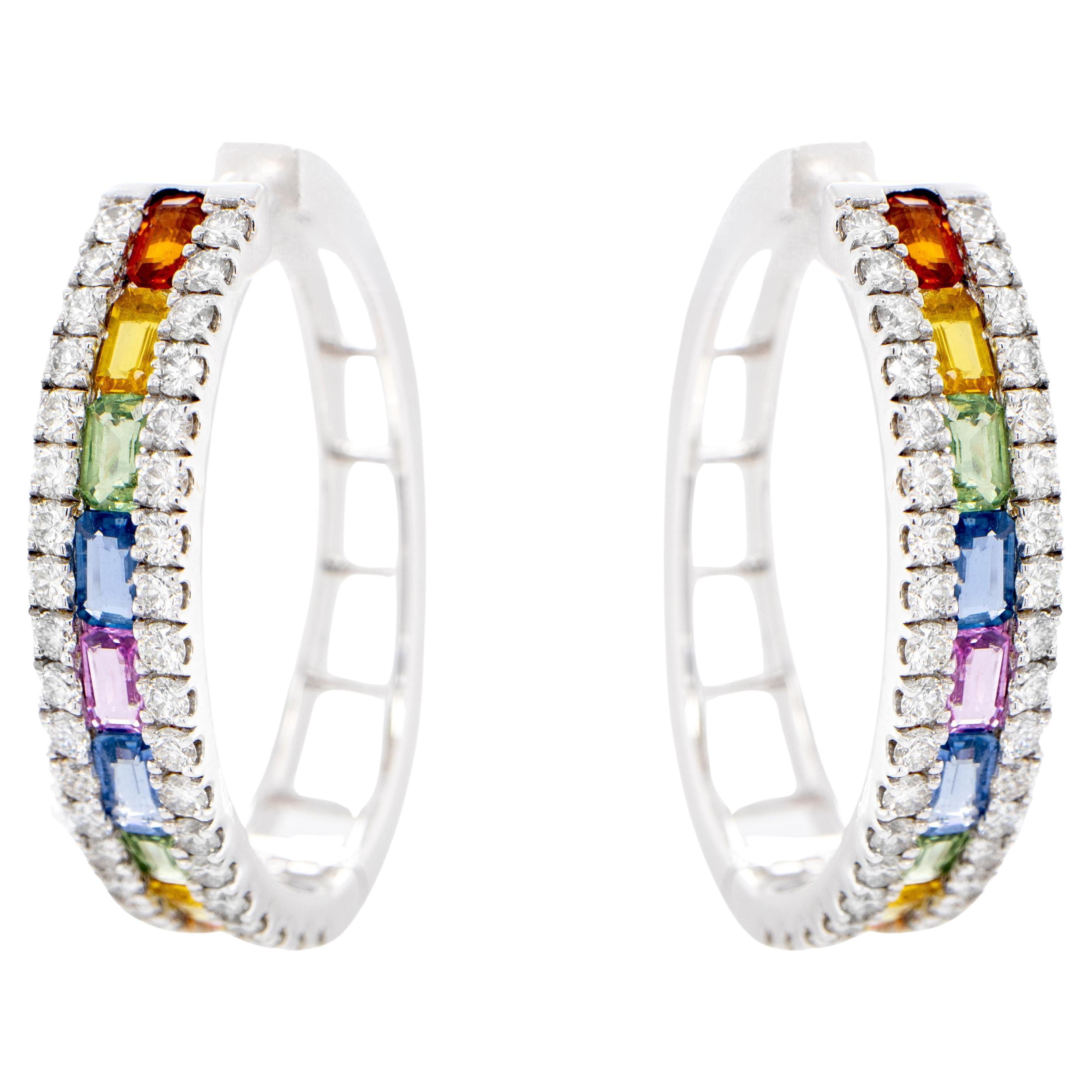 Multicolored Sapphires and Diamonds Necklace 8.7 Carats 18K Gold For ...