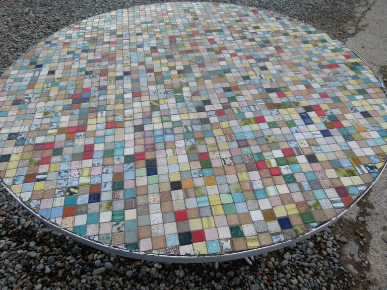 Round Ceramic Tile Garden Table with Iron Base For Sale at 1stDibs
