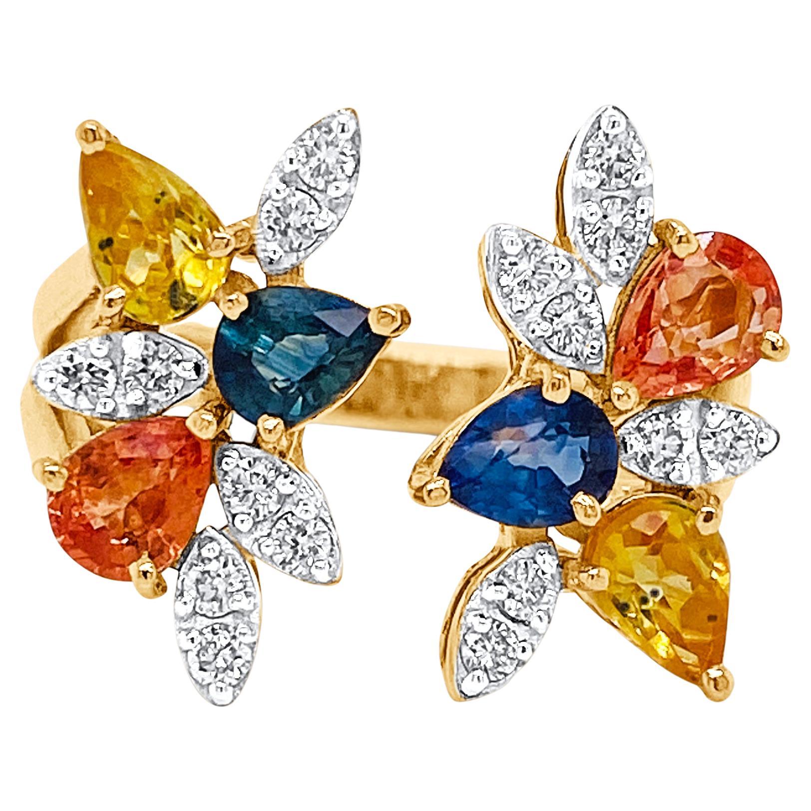 Multicolor Color Stone Multi Cut And Diamond Necklace In 18K Yellow ...