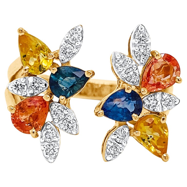 Multicolor Stones Pear Shape and Diamond Ring in 18k Yellow Gold For ...