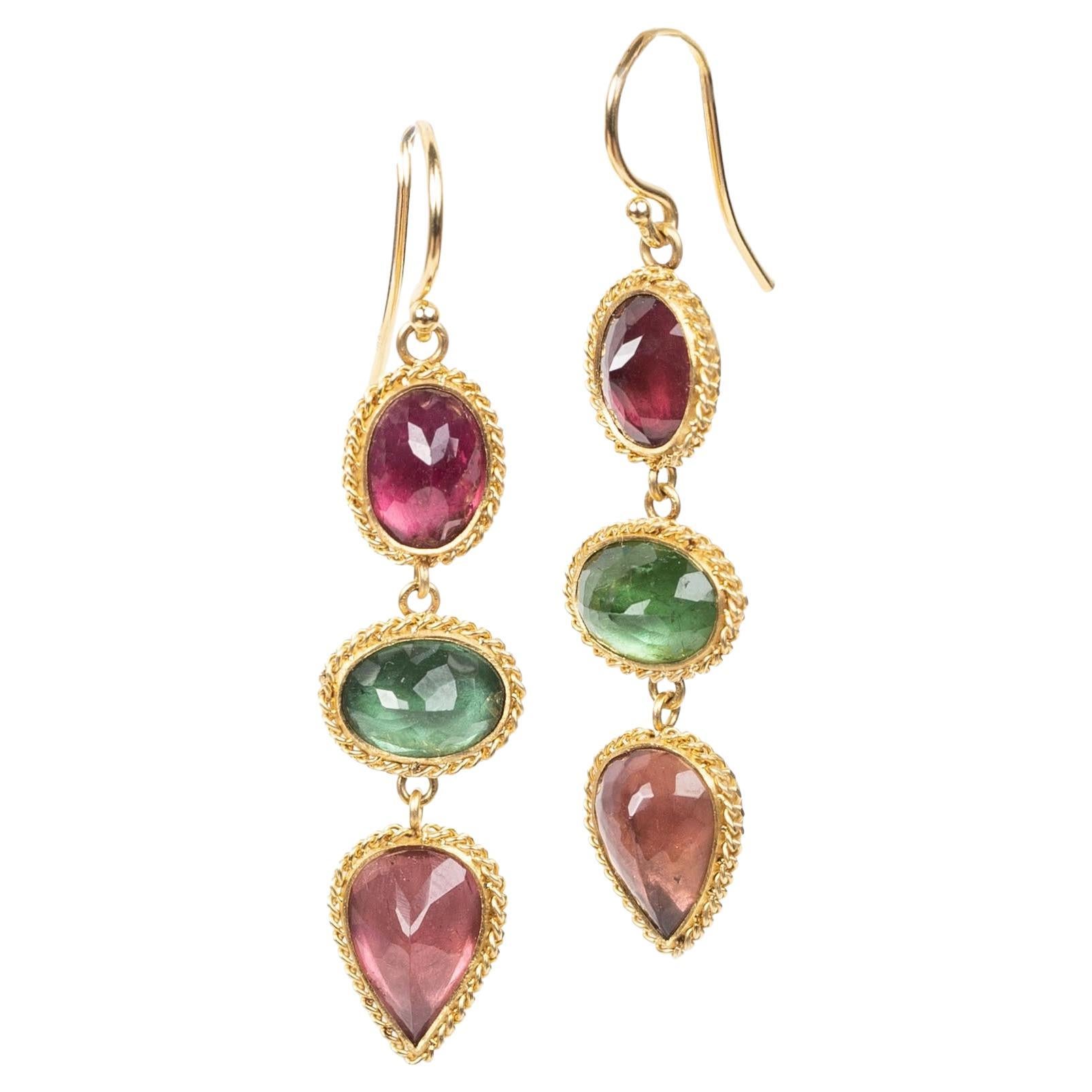 Multicolor Tourmaline Trio Earrings For Sale at 1stDibs