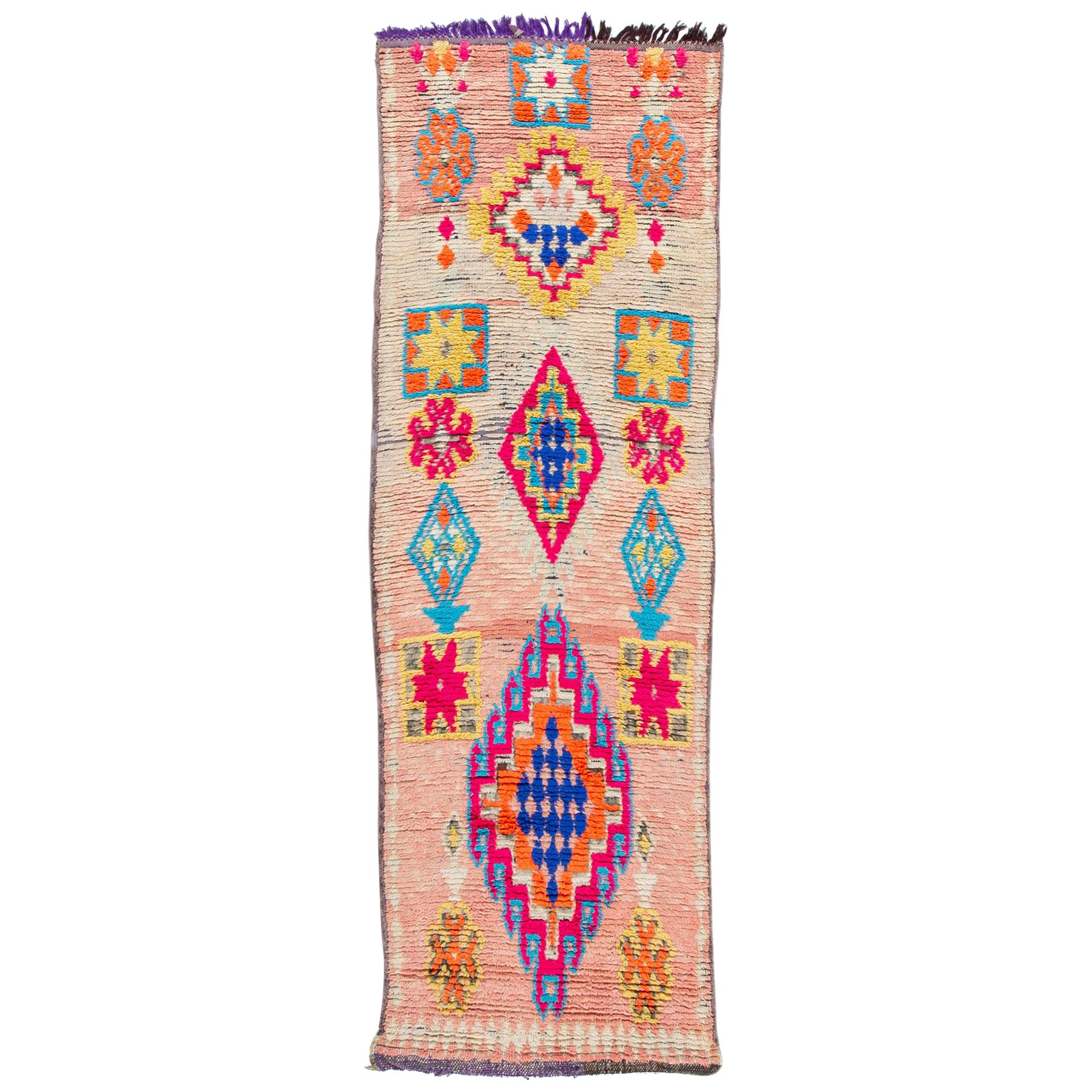 Vintage Multi-Color Boujad Moroccan Handmade Wool Rug For Sale at 1stDibs