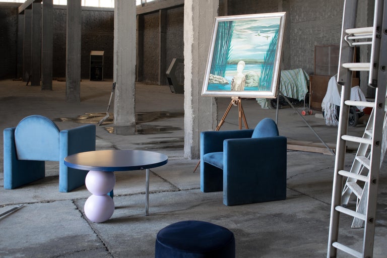 Multicolored (Blue, Petrol, Lilac) Coffee Table with Stainless Steel ...