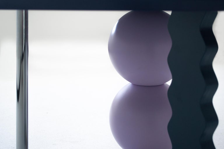 Multicolored (Blue, Petrol, Lilac) Coffee Table with Stainless Steel ...