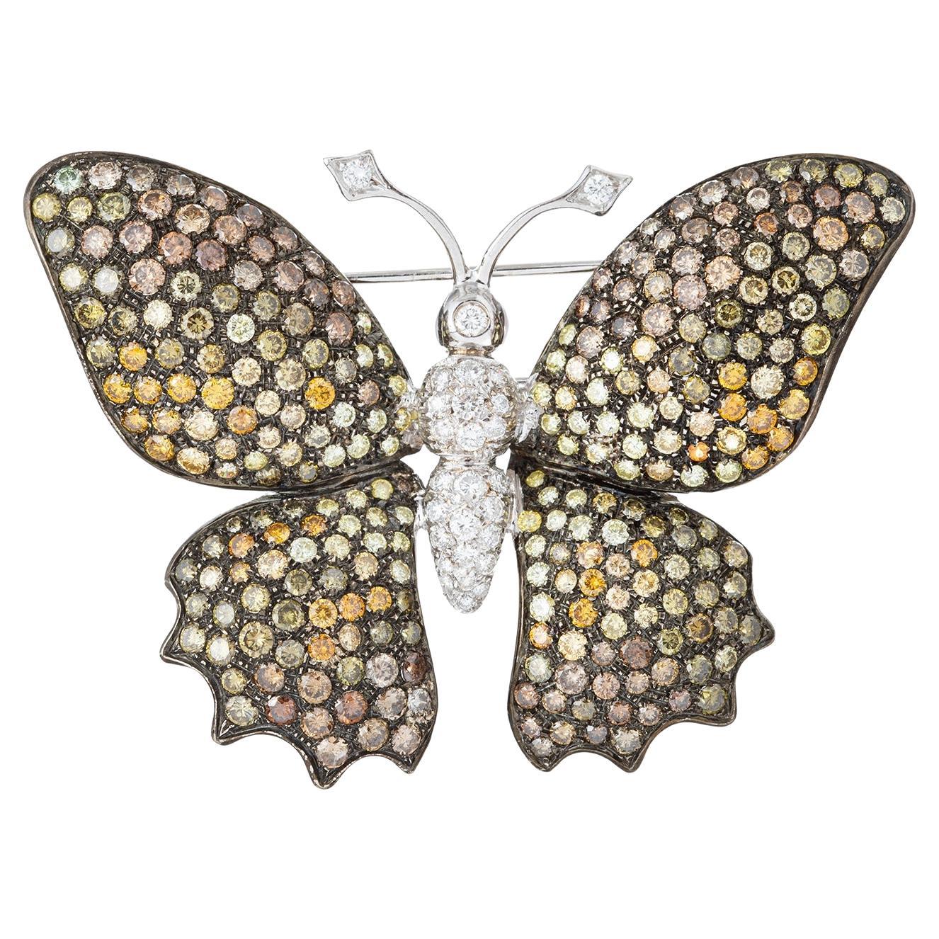 Multicolored Diamond Butterfly Brooch For Sale at 1stDibs